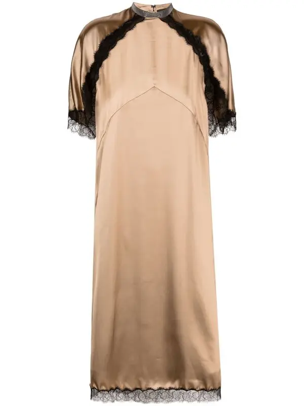 Fabiana Filippi Lace-trim Midi Dress - Brown