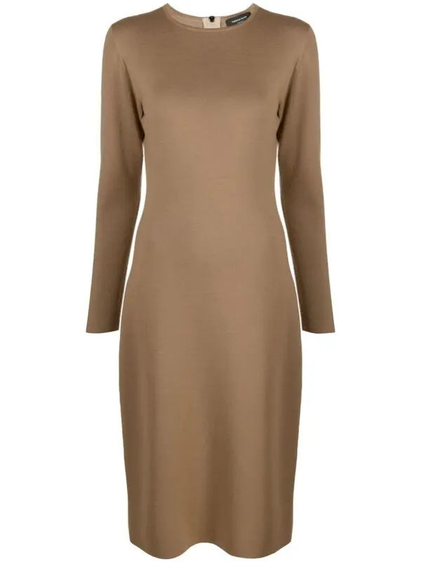 Fabiana Filippi Long-sleeve Knitted Wool Dress - Brown