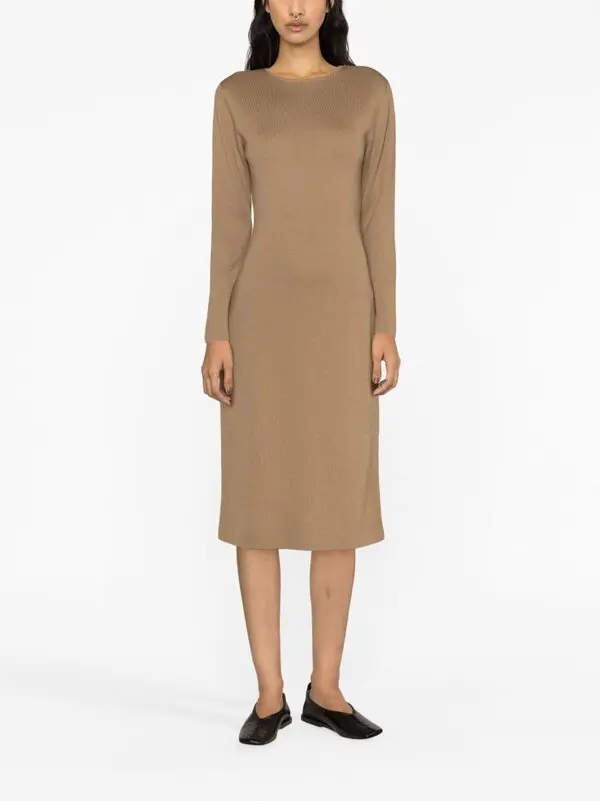 Fabiana Filippi Long-sleeve Knitted Wool Dress - Brown