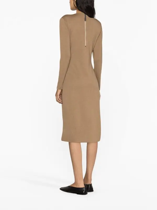 Fabiana Filippi Long-sleeve Knitted Wool Dress - Brown