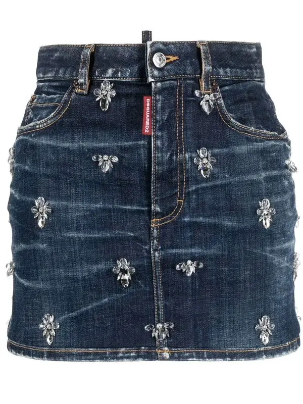 Dsquared2 Crystal-embellished Denim Mini Skirt - Blue