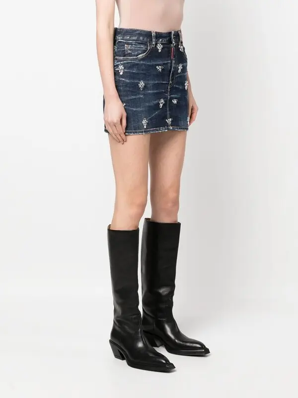 Dsquared2 Crystal-embellished Denim Mini Skirt