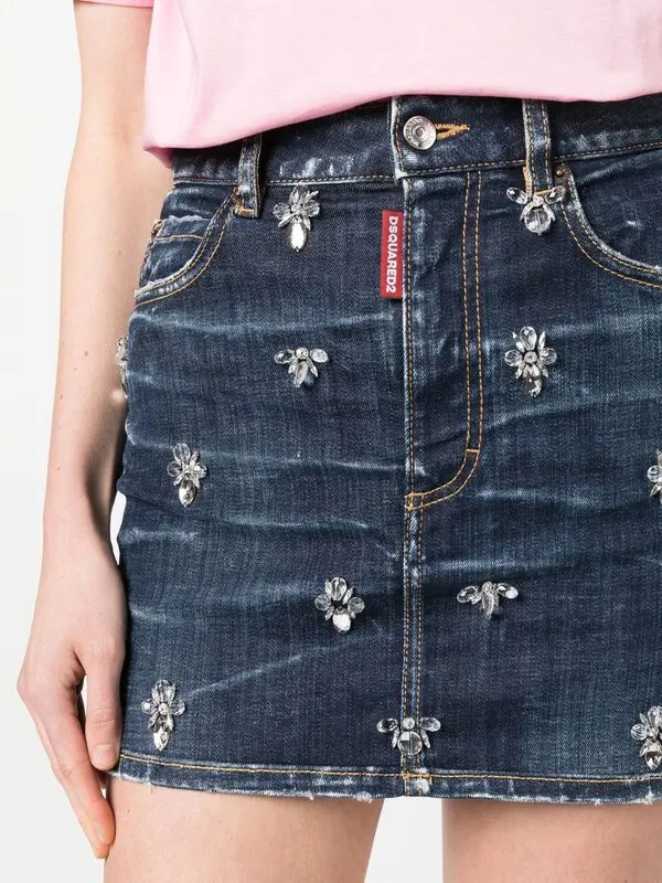 Dsquared2 Crystal-embellished Denim Mini Skirt