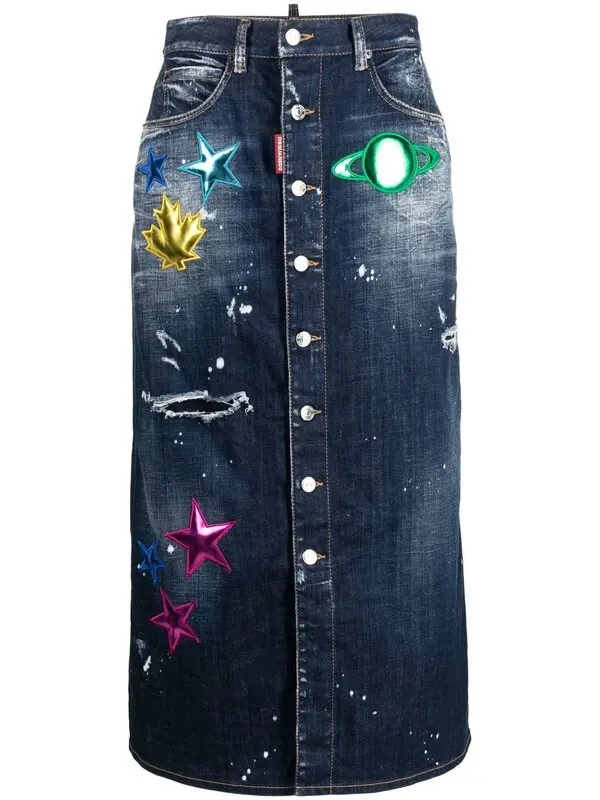 Dsquared2 Distressed Denim Skirt - Blue