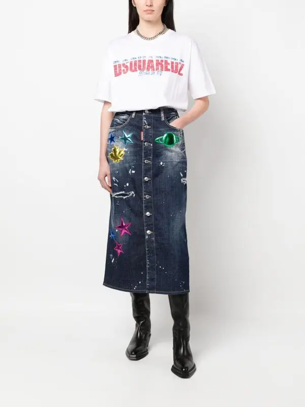 Dsquared2 Distressed Denim Skirt
