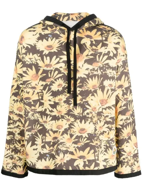 JIL SANDER Floral Print Drawstring Hoodie