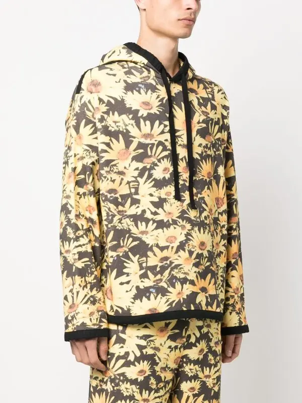 JIL SANDER Floral Print Drawstring Hoodie
