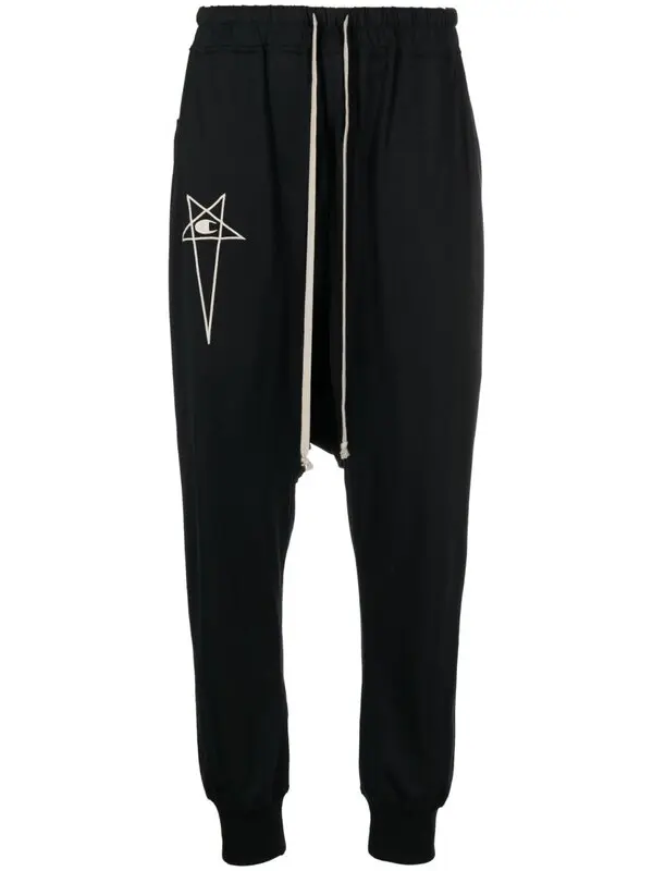 Rick Owens Logo-embroidered Drop-crotch Track Pants