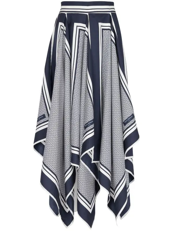 Balmain Monogram-print Asymmetric Skirt - Blue