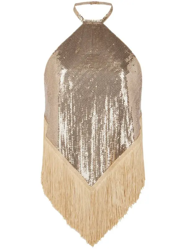 Rabanne Chainmail Fringed-hem Top - Gold