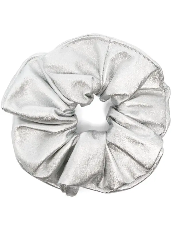 MANOKHI Metallic-finish Leather Scrunchie - Silver