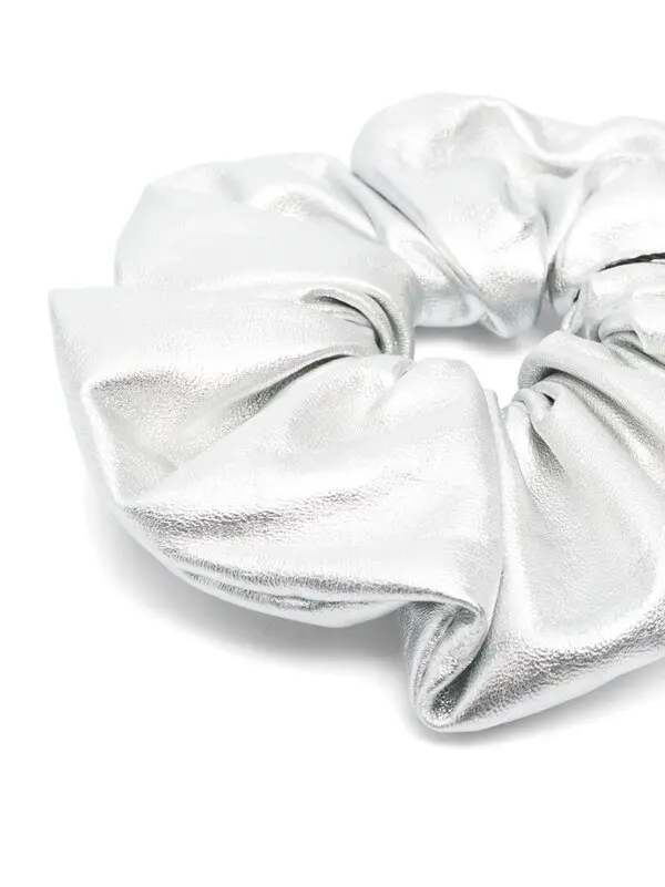 MANOKHI Metallic-finish Leather Scrunchie - Silver