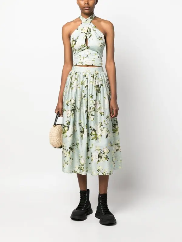 Erdem Floral-print Pleated Midi Skirt