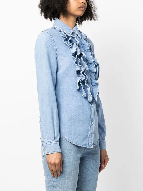 Moschino Ruffled Washed-denim Shirt