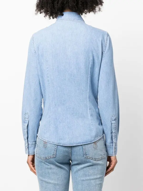 Moschino Ruffled Washed-denim Shirt