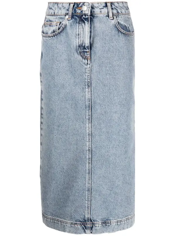Moschino Washed Denim Midi Skirt - Black
