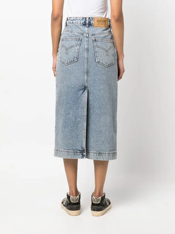 Moschino Washed Denim Midi Skirt - Black