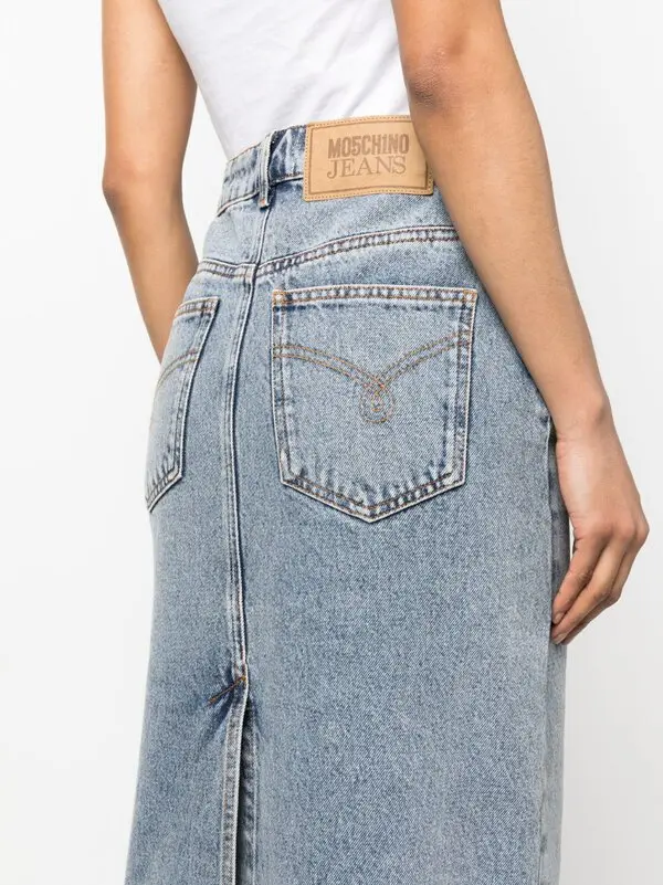 Moschino Washed Denim Midi Skirt - Black