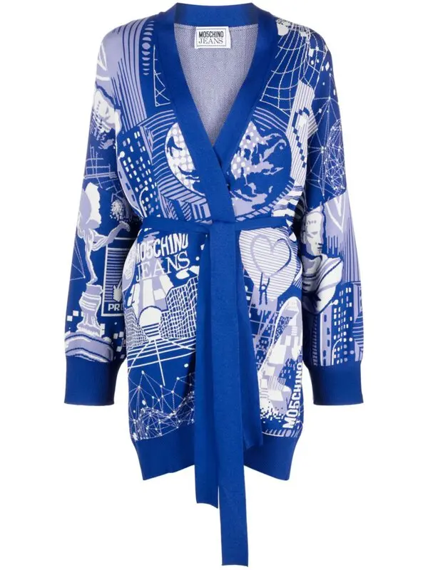 Moschino Graphic Print Wrap Cardigan - Blue
