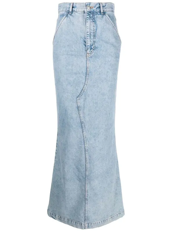 Moschino Long Washed-denim Skirt - Blue