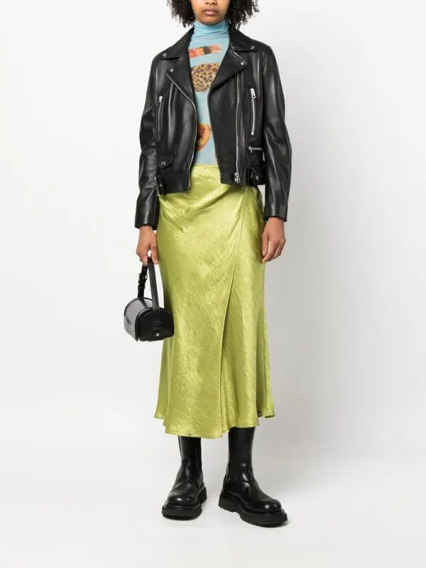 Acne Studios Wraparound Crinkled Satin Midi Skirt