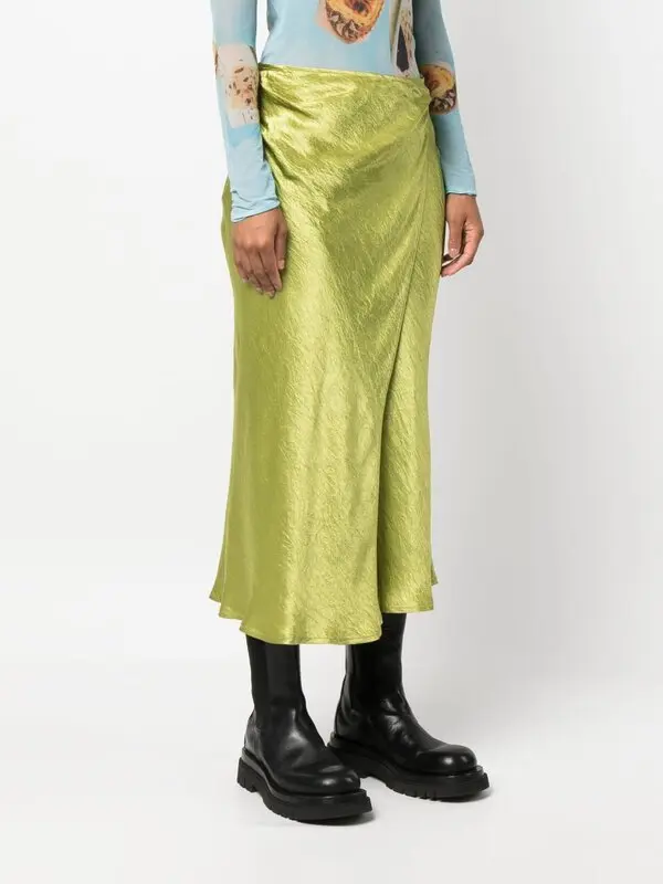Acne Studios Wraparound Crinkled Satin Midi Skirt