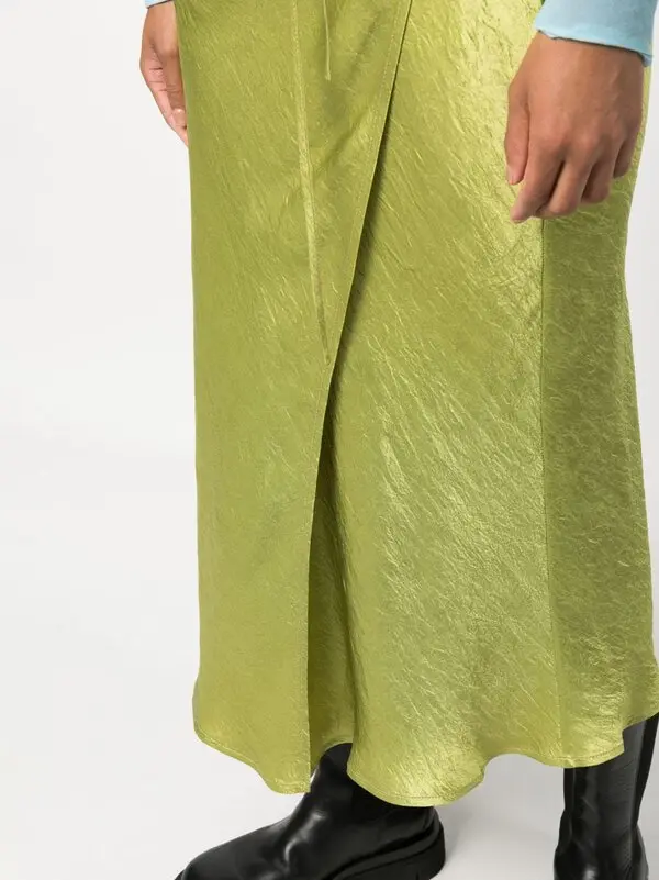 Acne Studios Wraparound Crinkled Satin Midi Skirt
