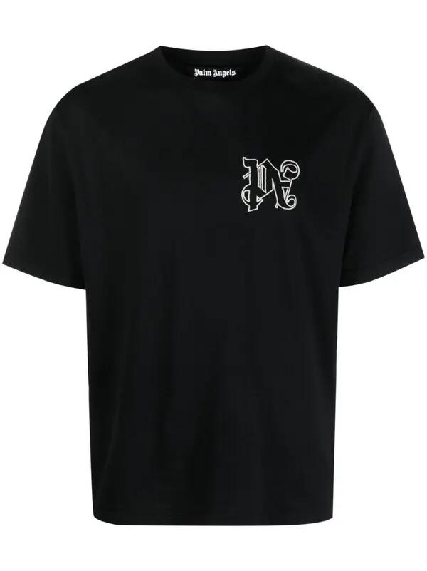 Palm Angels Pa Logo-embroidered T-shirt - Black