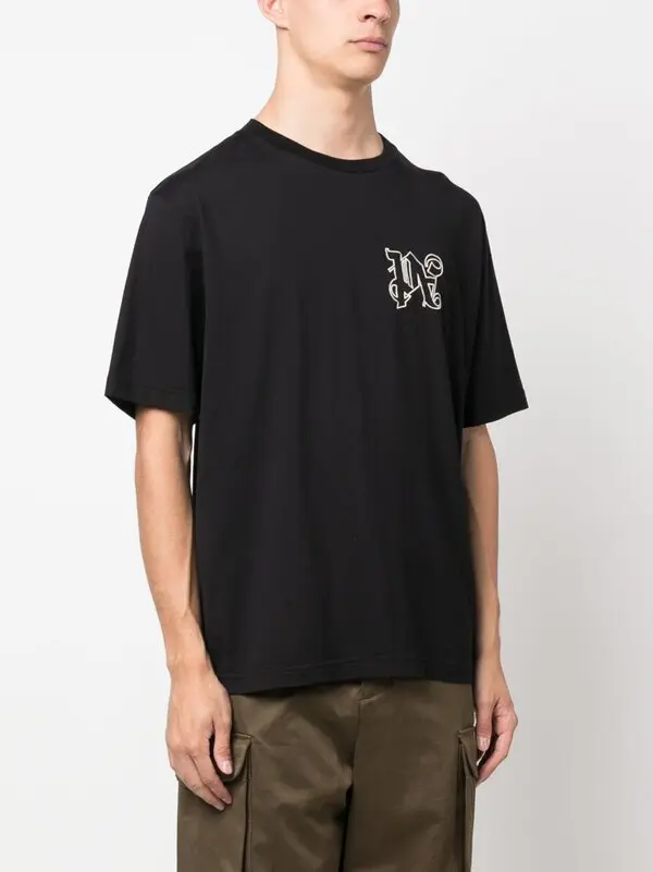 Palm Angels Pa Logo-embroidered T-shirt - Black