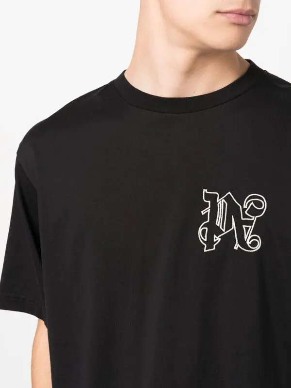 Palm Angels Pa Logo-embroidered T-shirt - Black