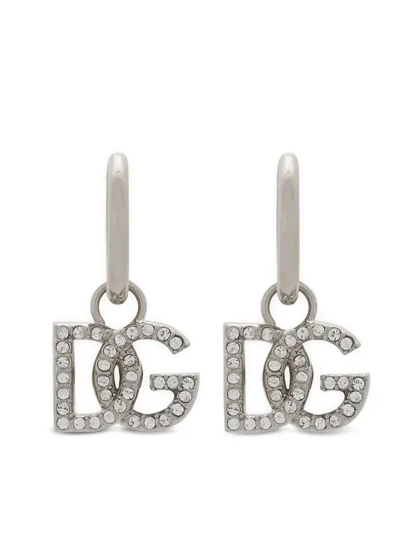 Dolce & Gabbana Logo-charm Hoop Earrings - Silver
