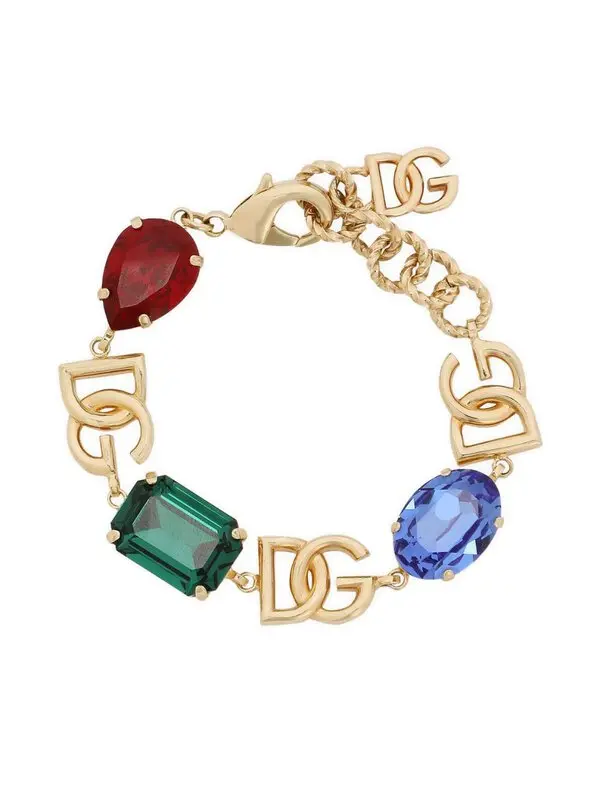 Dolce & Gabbana Logo-charm Crystal Bracelet - Gold