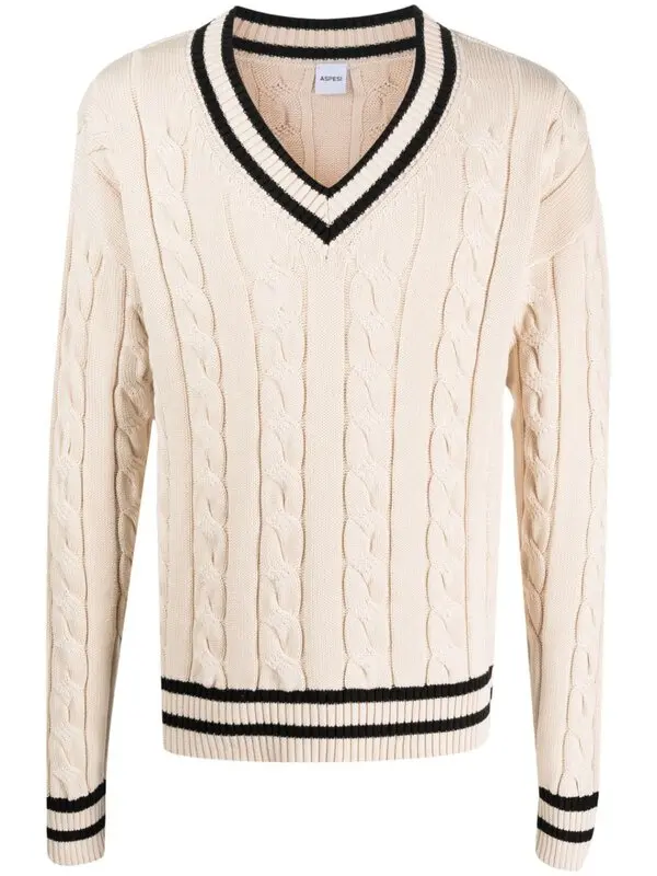 Aspesi Stripe-detail Cable-knit Jumper