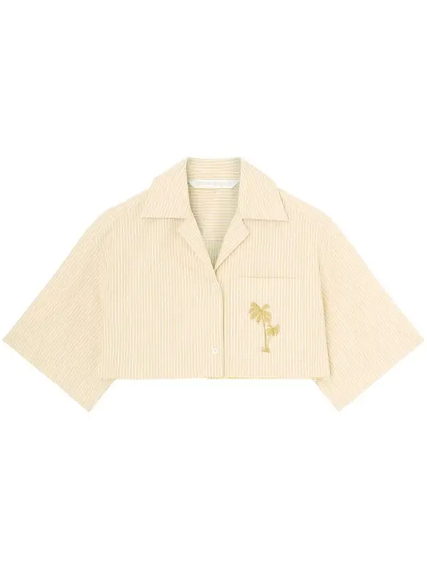 Palm Angels Striped Cropped Cotton Shirt