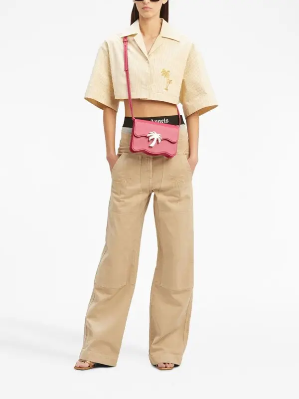 Palm Angels Striped Cropped Cotton Shirt