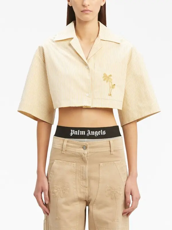 Palm Angels Striped Cropped Cotton Shirt