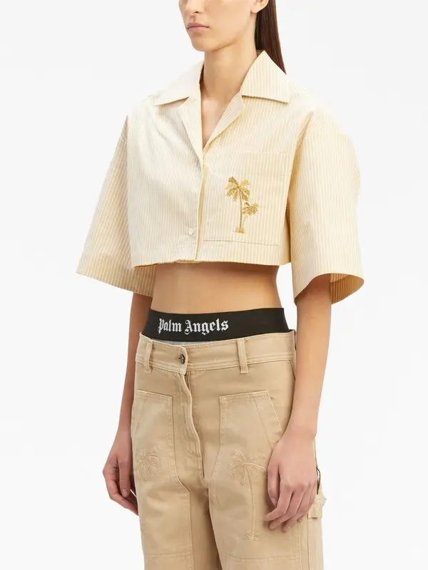Palm Angels Striped Cropped Cotton Shirt