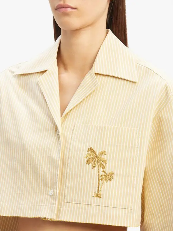Palm Angels Striped Cropped Cotton Shirt