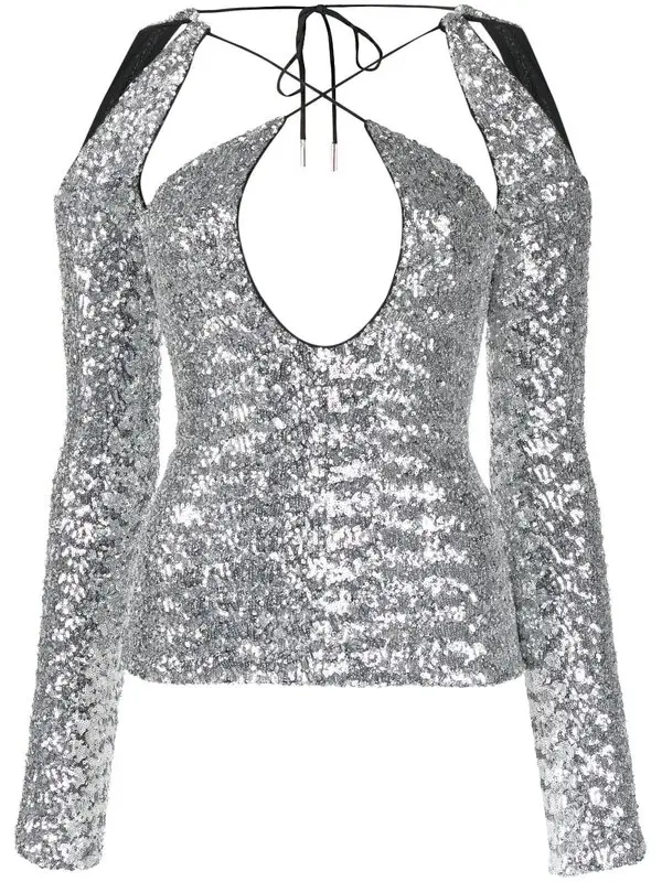 Attico Zane Sequin Top - Silver