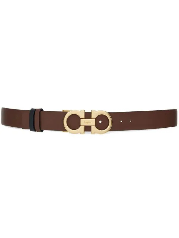 FERRAGAMO Gancini Buckle Reversible Leather Belt - Brown