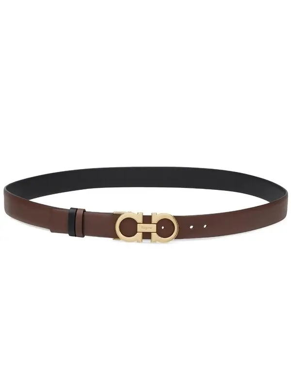 FERRAGAMO Gancini Buckle Reversible Leather Belt - Brown