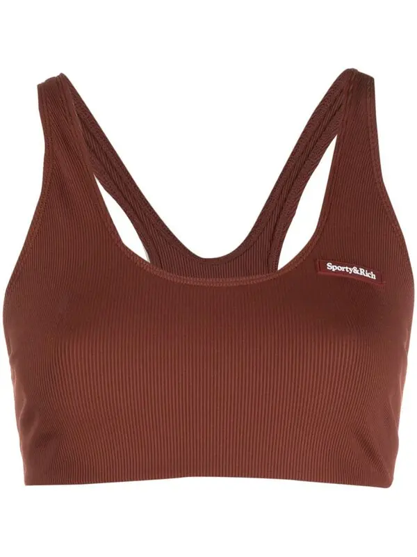 SPORTY & RICH Logo-print Sports Bra - Brown