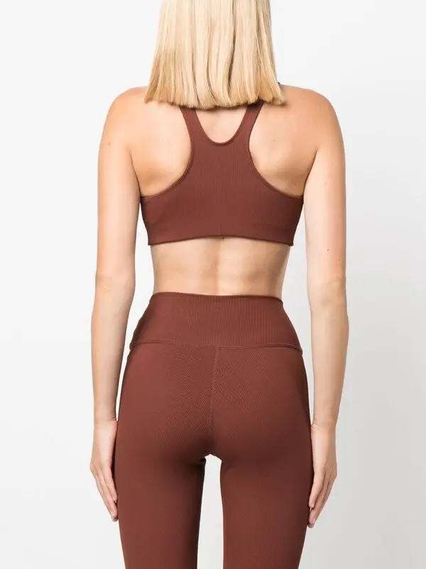 SPORTY & RICH Logo-print Sports Bra - Brown
