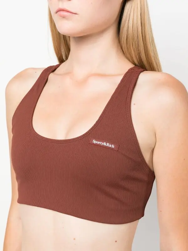 SPORTY & RICH Logo-print Sports Bra - Brown