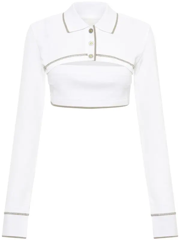 DION LEE Polo-collar Crop Top - White