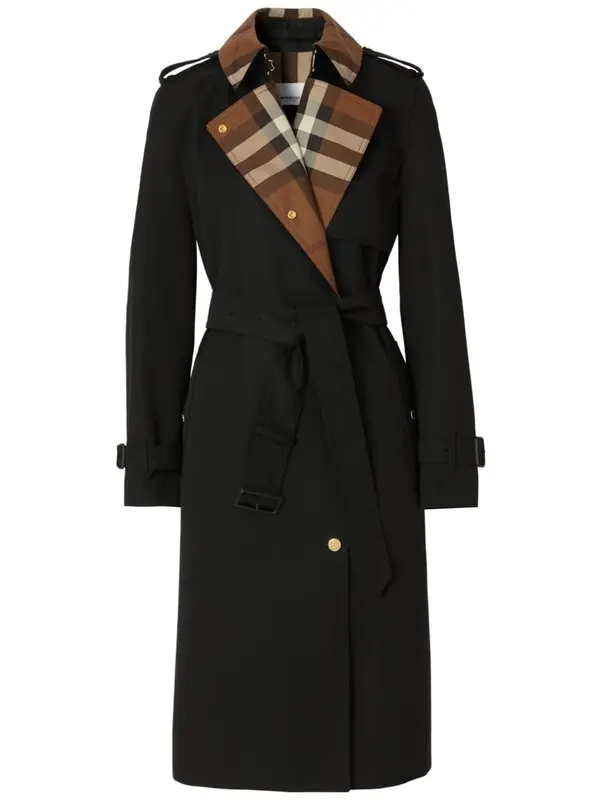 Burberry Check-panel Gabardine Trench Coat - Black