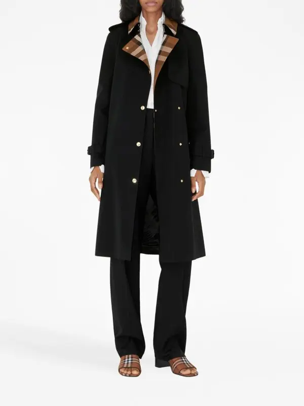 Burberry Check-panel Gabardine Trench Coat - Black