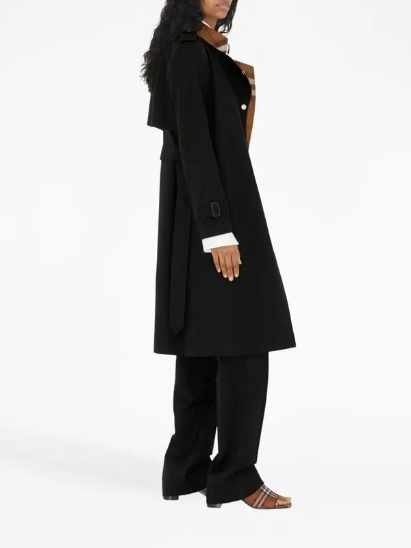 Burberry Check-panel Gabardine Trench Coat - Black