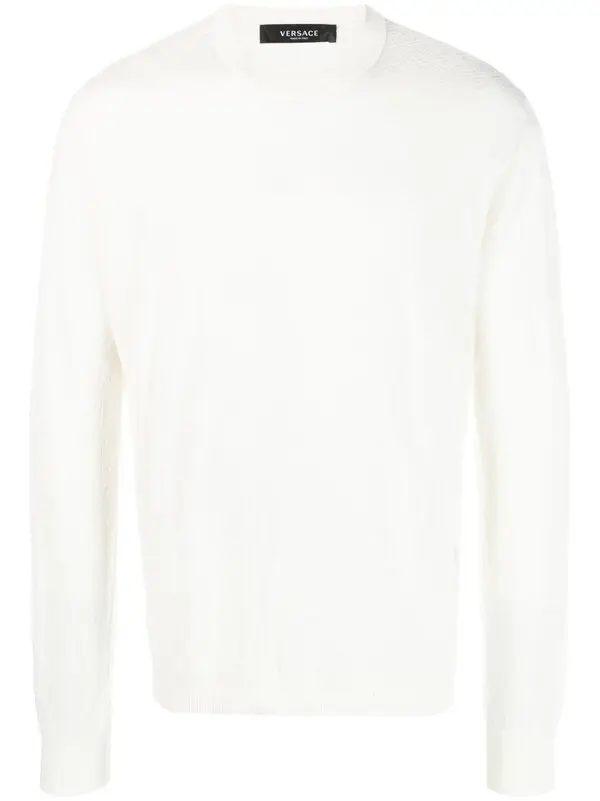Versace La Greca Cotton-silk Jumper - Neutrals