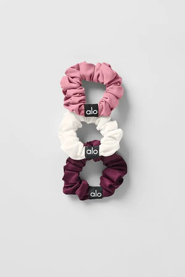 Alo Yoga Fresh Mini Scrunchie 3-pack - Burgundy/pink Wild Rose/ivory
